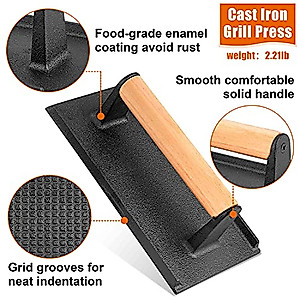 Leonyo Grill Griddle Accessories Kit, Cheese Melting Domes with Grill Press, 9 Inch & 12 Inch Stainless Steel Basting Cover, Heavy Duty Cast Iron Burger Bacon Meat Press for BBQ Flat Top Teppanyaki