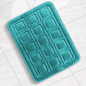 Clara Clark Bathroom Rugs, Velvet Memory Foam Bath Mat, Non-Slip, Machine Washable Bath Rugs - Dries Quickly, Ultra Soft Plush Bath Mats for Bathroom, 20 x 32, Waffle - Teal