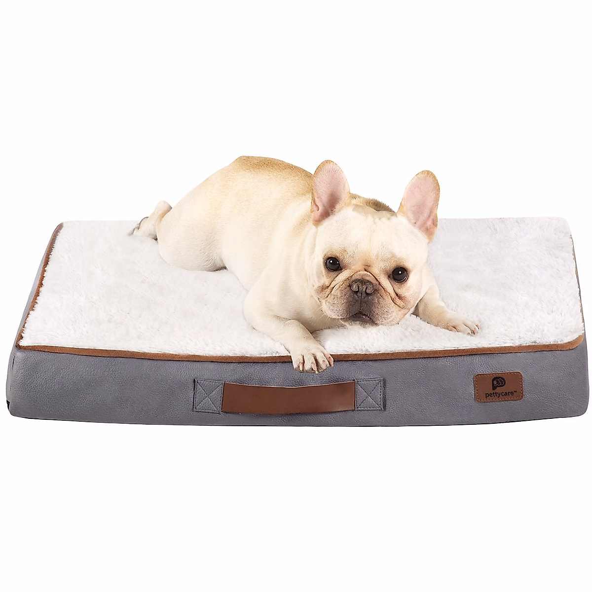 Flat Orthopedic Dog Bed-Memory Foam Dog Bed for Small Dogs, Dog Bed for Crate with Waterproof Replacement Washable Cover, Soft Comfortable Fluffy Faux Rabbit Fur, Durable, Non-Slip, Egg Crate Foam