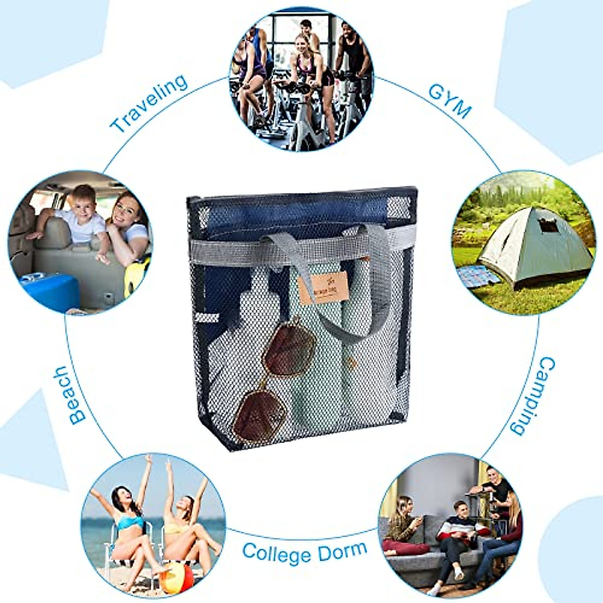 10 Pcs Mesh Shower Bag Caddy Tote Portable Quick Dry Tote Bag Lightweight Hanging Toiletry Bath Organizer for College Dorms Gym Swimming Beach Travel Games Sports