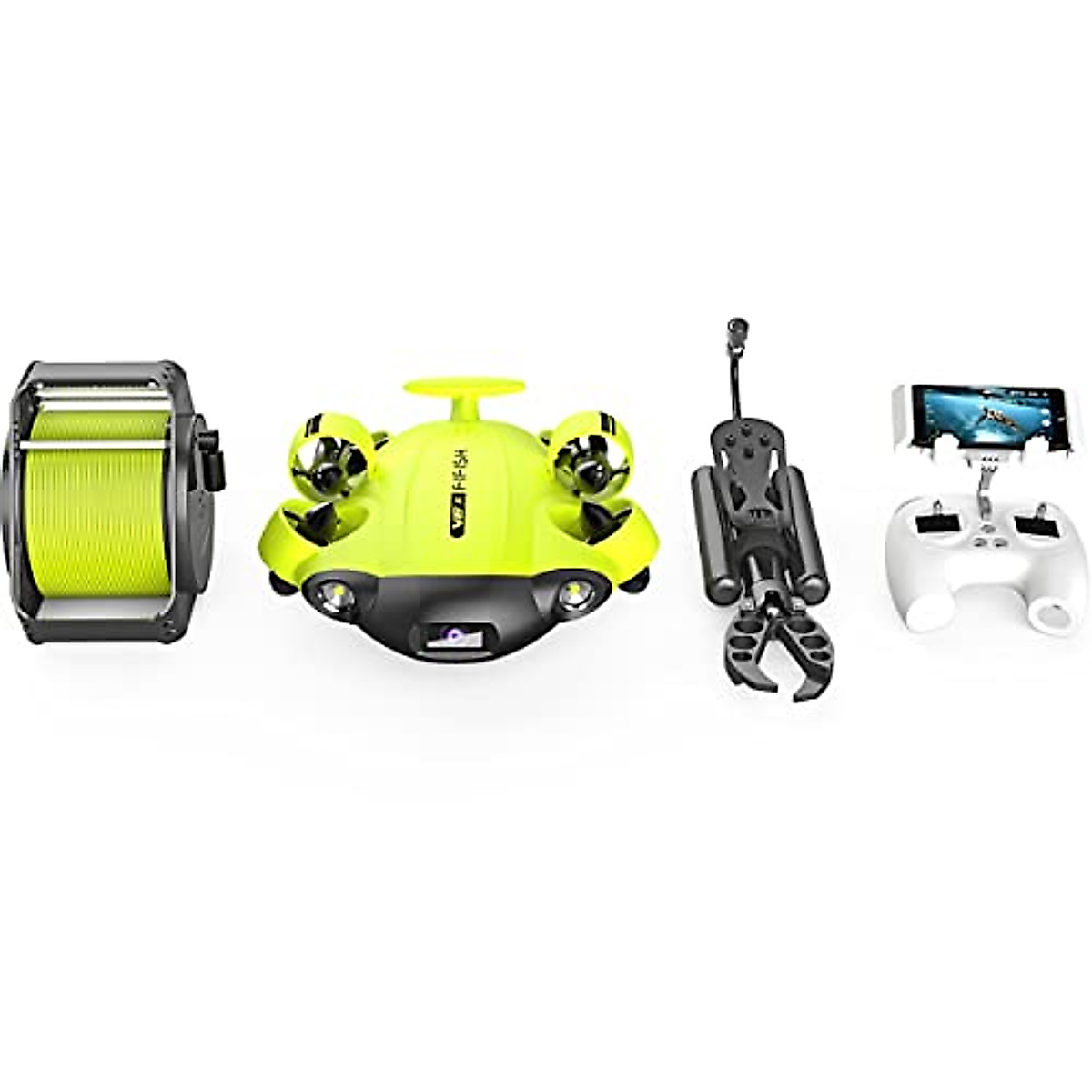QYSEA FIFISH V6S Underwater Drone - Robotic Arm Claw + VR Box + 100M Cable + Spool + 64G SDcard + Industrial Case Bundle