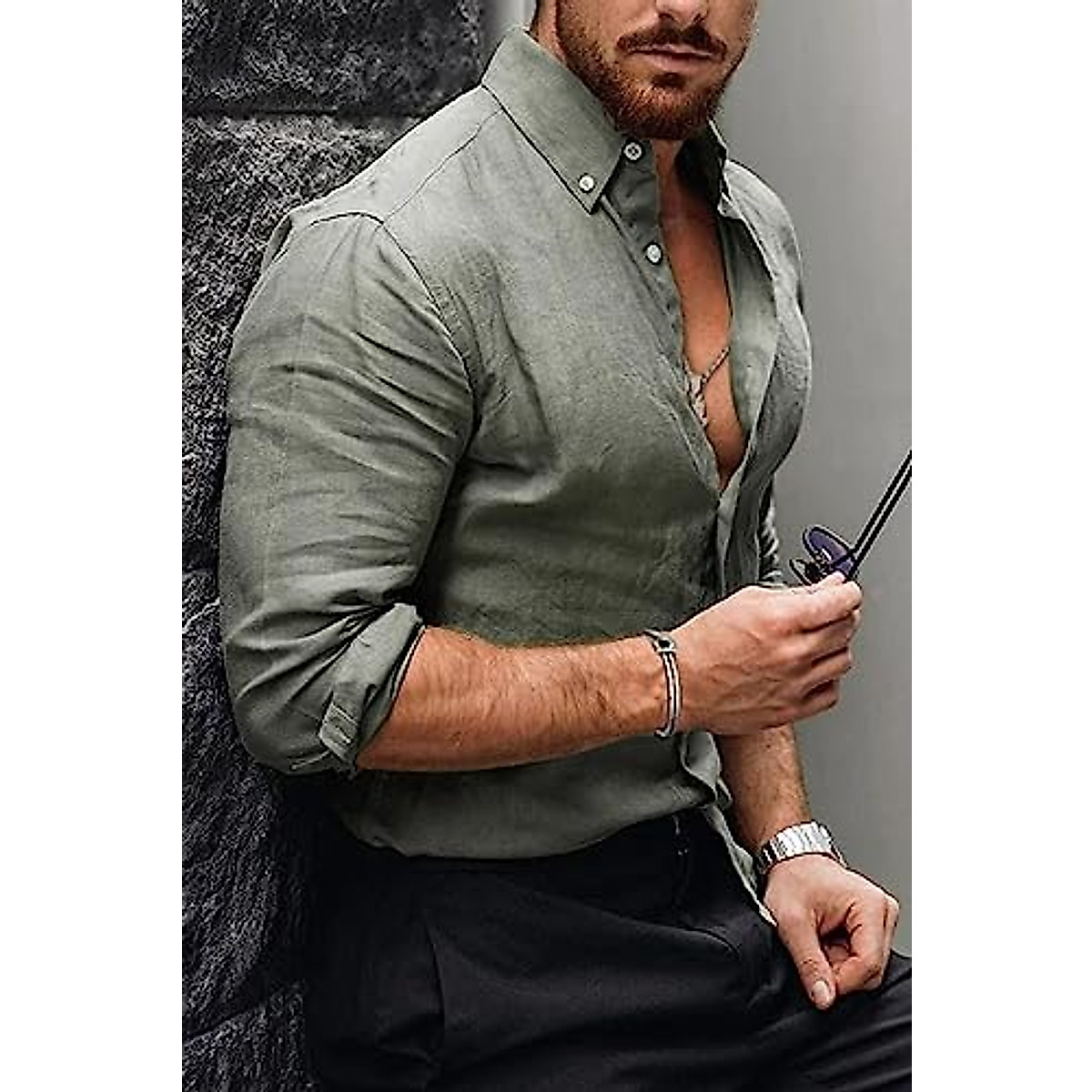 JMIERR Men's Cotton Linen Casual Stylish Button Down Shirt Long Sleeve Lightweight Dress Shirts Fashion Summer Beach Shirts Resort Wear,L,02 Green