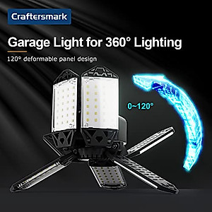 LED Garage Lights - 175W Garage Lights Ceiling LED with 7 Adjustable Panels, 20000LM Deformable LED Shop Light for Garage, Basement, Barn, High Bay Light, Support E26/E27 Screw Socket (2 Pack)