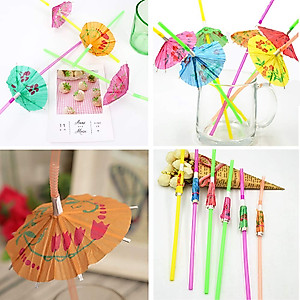 hesmartly 60 Pcs Umbrella Straws,Disposable Bendable Drinking Straws Parasol Straws for Cocktail Soft Drinks Hawaiian Beach Party Mixed Color