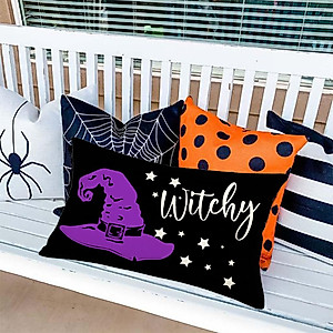 MEHOTOP Halloween Pillow Covers 12x20 Black Background Purple Magic Witchy Hat Throw Pillow Cover Stars Holiday Pillowcase Lumbar Pillow Case Seasonal Decorative Cushion Cases Home Sofa Couch Decor