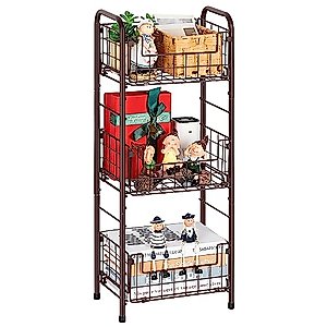 Freestanding Bathroom Shelving Unit,Metal 3 Tier Shelf,Bathroom Storage Organizer Shelf Basket Shelf for Bathroom,Kitchen,Living Room,Can Accommodate Toiletries Home Office Supplies(Antique Brass)