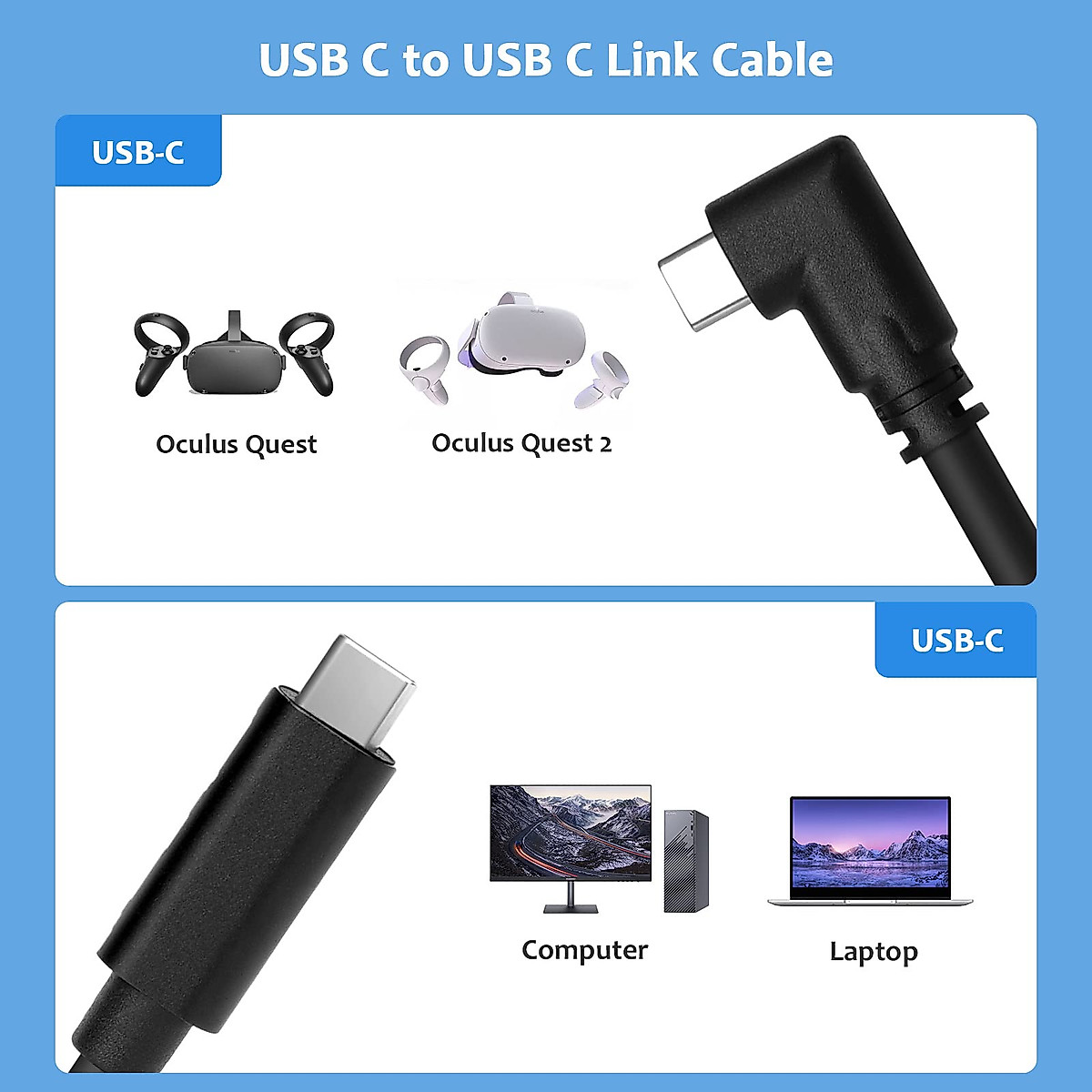 Link Cable 16FT/5M for Quest 2/Quest 1, USB C to USB C High Speed Data Transfer Fast Charging Cable, USB 3.2 Gen 1