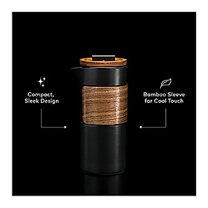 ChefWave Artisan Series Premium Ceramic Small Travel French Press Coffee Maker Tea Brewer Tea Press Camping Coffee Pot - Thermal Insulated with 2 Filter Screens, 16.5 oz. - For Home, Camping, Travel