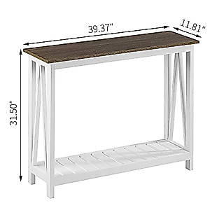 ChooChoo Farmhouse Console Table, Rustic Vintage Narrow Sofa Table for Entryway, Living Room, Hallway, 40 White