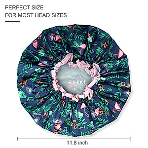 BEAUTAIL Shower Cap, Reusable Bath Shower Caps for Women Long Hair, Double Layer Waterproof Bathing Shower Hat Hair Protector for Kids Girls Men, Flamingo, 1 Pack