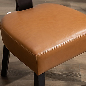 Haplized Modern Rattan Accent Chairs Set of 2 - Wood Frame Dining Chair with Curved Back, Armless Design, Upholstered Seats, for Living Room & Home Decor (Brown PU)