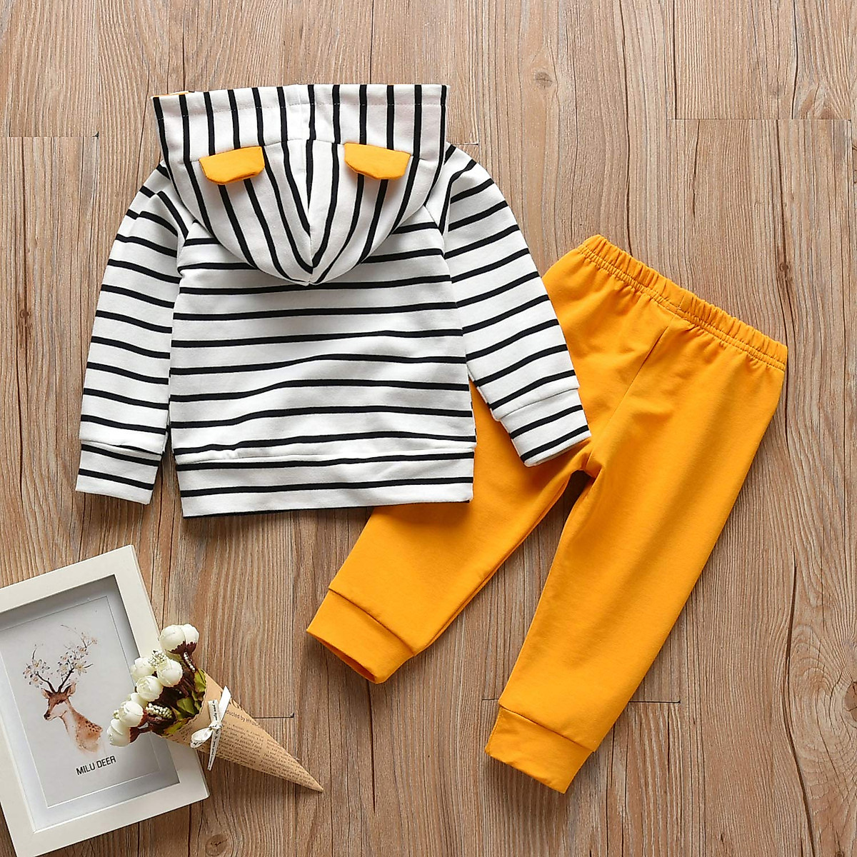 Rebey Toddler Infant Baby Boy Clothes Striped Long Sleeve Hoodie Tops Sweatsuit Pants Outfit Set (3-6 Months) Yellow