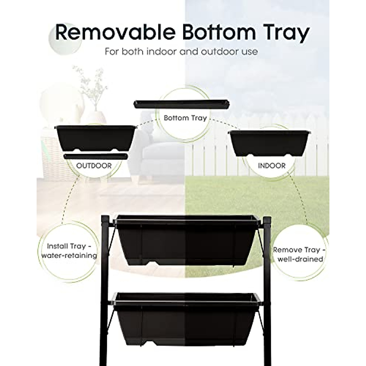 KING BIRD 4ft Vertical Raised Garden Bed 5 Tiers Planter Box Freestanding Garden Planter Outdoor and Indoor with Removable Tray for Growing Vegetables Herbs Flowers on Patio Balcony Black