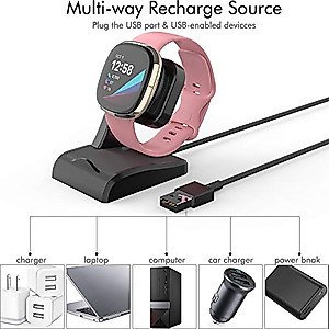 EUCARLOS Charger Dock Compatible with Fitbit Sense/Sense 2/Versa 4/Versa 3 Charger Stand Charging Cable Dock Station Base Cradle with USB Cord Replacement for Sense/Sense 2/Versa 4/Versa 3 Smart Watch