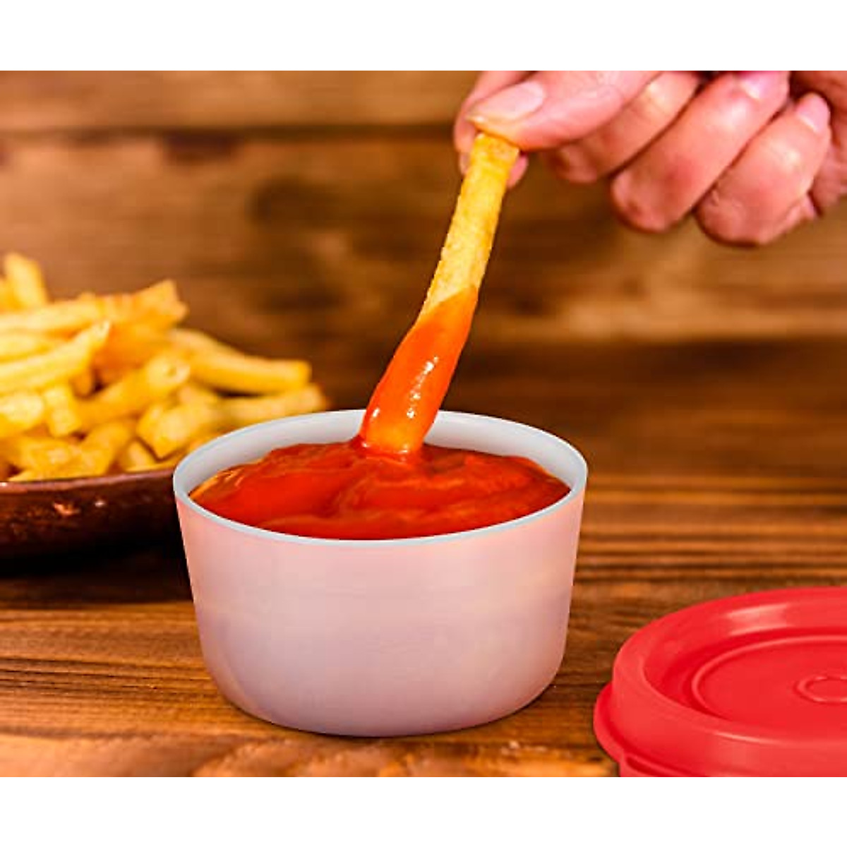 Condiment Cups container with Lids- 8 pk. 1 oz.Salad Dressing Container to go Small Food Storage Containers with Lids- Sauce Cups Leak proof Reusable Plastic BPA free for Lunch Box Picnic Travel (Red)