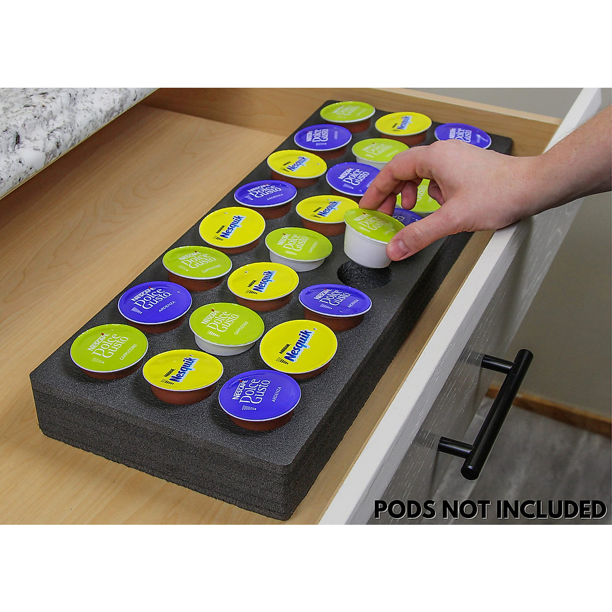 Polar Whale 2 Coffee Espresso Capsule Drawer Organizer Tray Inserts Compatible with Dolce Gusto for Kitchen Home Office Waterproof Washable Black Foam 24 Compartment 7.75 x 20 Inches