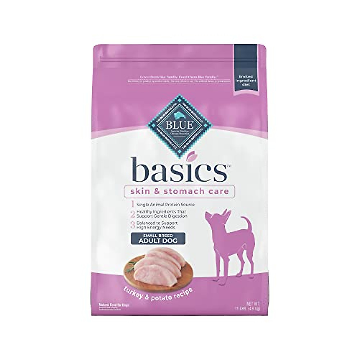 Blue Buffalo Basics Skin & Stomach Care, Natural Adult Small Breed Dry Dog Food, Turkey & Potato 11-lb