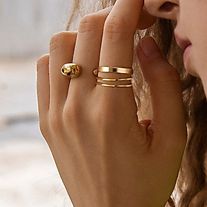 FIBO STEEL 14K Gold Filled Stacking Rings for Women Stackable Thin Gold Rings Simple Plain Band Ring Comfort Fit Size 9