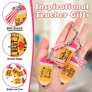 Bucherry 50 Sets Teacher Pencil Keychains Teacher Appreciation Gifts Bulk Acrylic Pencil Shaped Keychain with Tassel Organza Bags for School Women Men Teachers Gifts