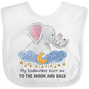 inktastic My Godmother Loves Me To the Moon and Back Elephant Family Baby Bib White 3b10e