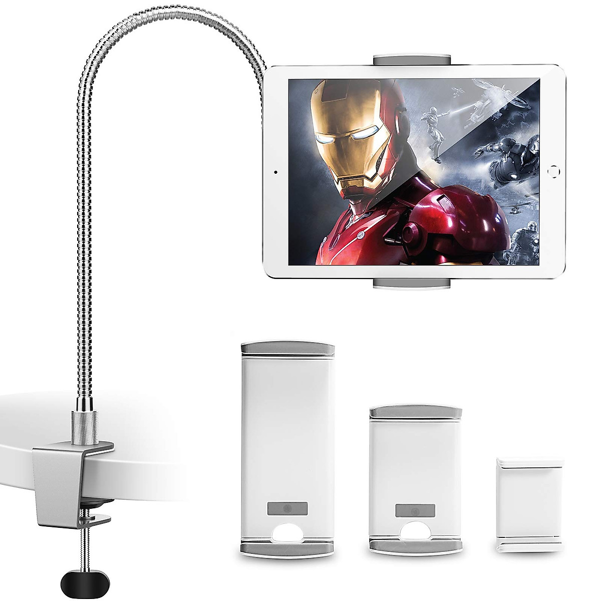 AboveTEK Gooseneck Tablet Holder, Aluminum iPad Stand Flexible Long Arm iPad Desk Mount for Bed Kitchen Office, Heavy Duty Tablet Mount Stand Compatible with iPad iPhone 6-13Pro, Fits for 3.5" - 11"