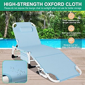 LILYPELLE 3in1 Sun Tanning Chair with Mattress, Heavy Duty Lounger Chair with Face Arm Hole, Removable Pillow, Outside Chaise Lounge Chair for Sunbathing, Patio, Poolside, Lawn, Beach