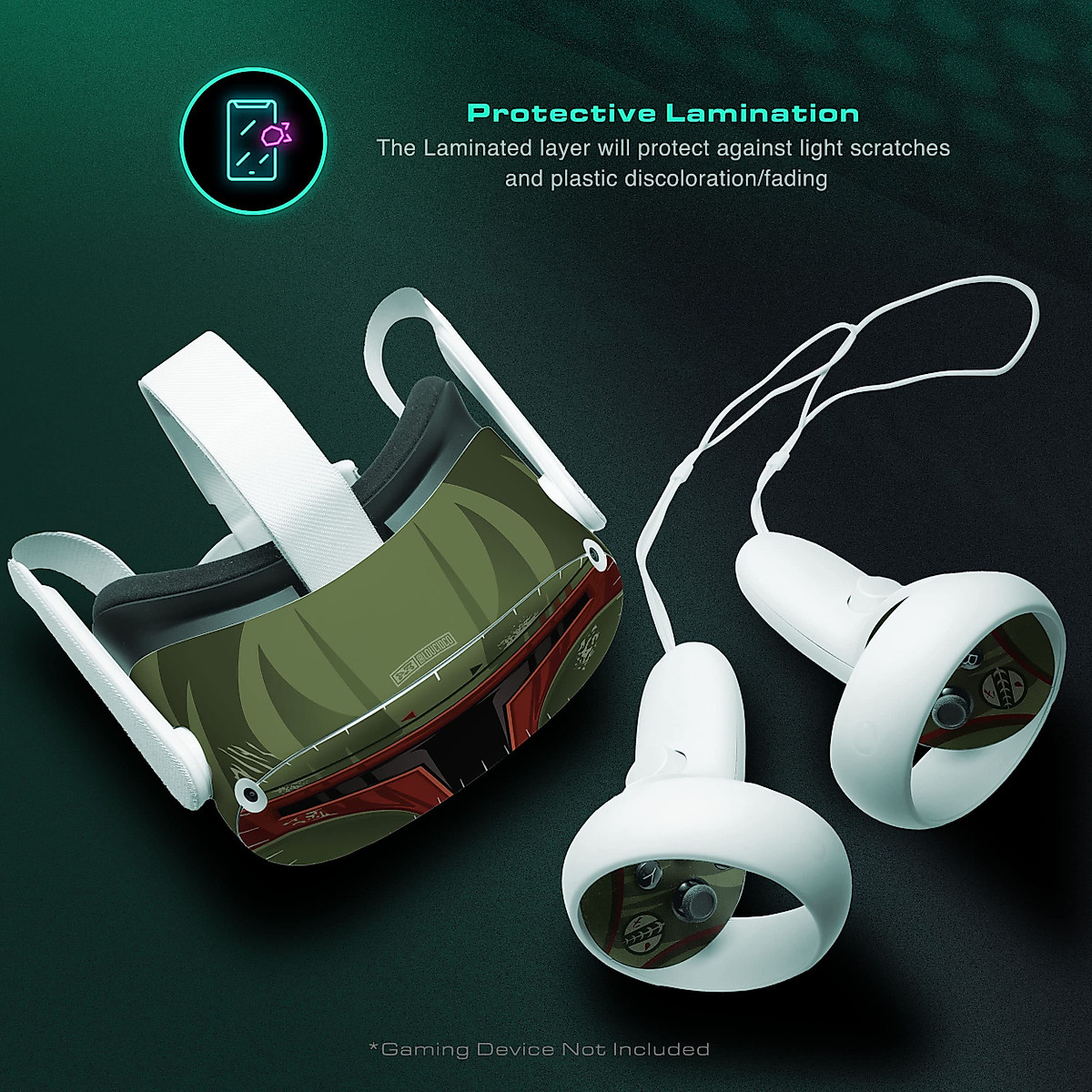 Arlon Graphics Bounty Hunter Skin Wrap Decal for Oculus Quest 2 - Includes Decals for The Front, top, Bottom, Two Controllers, Charging Plug and 2 Extra Stickers - Video Instructions, Green