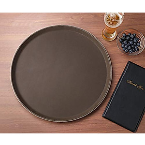New Star Foodservice 25248 Restaurant Grade Non-Slip Tray, Plastic, Rubber Lined, Round (16-Inch, Brown)
