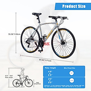 SUNDALY 700C Hybrid Road Bike 24 Speed, Double Disc Brakes, Aluminum Alloy Lightweight Frame, City Commuter Bike for Men/Women, Grey