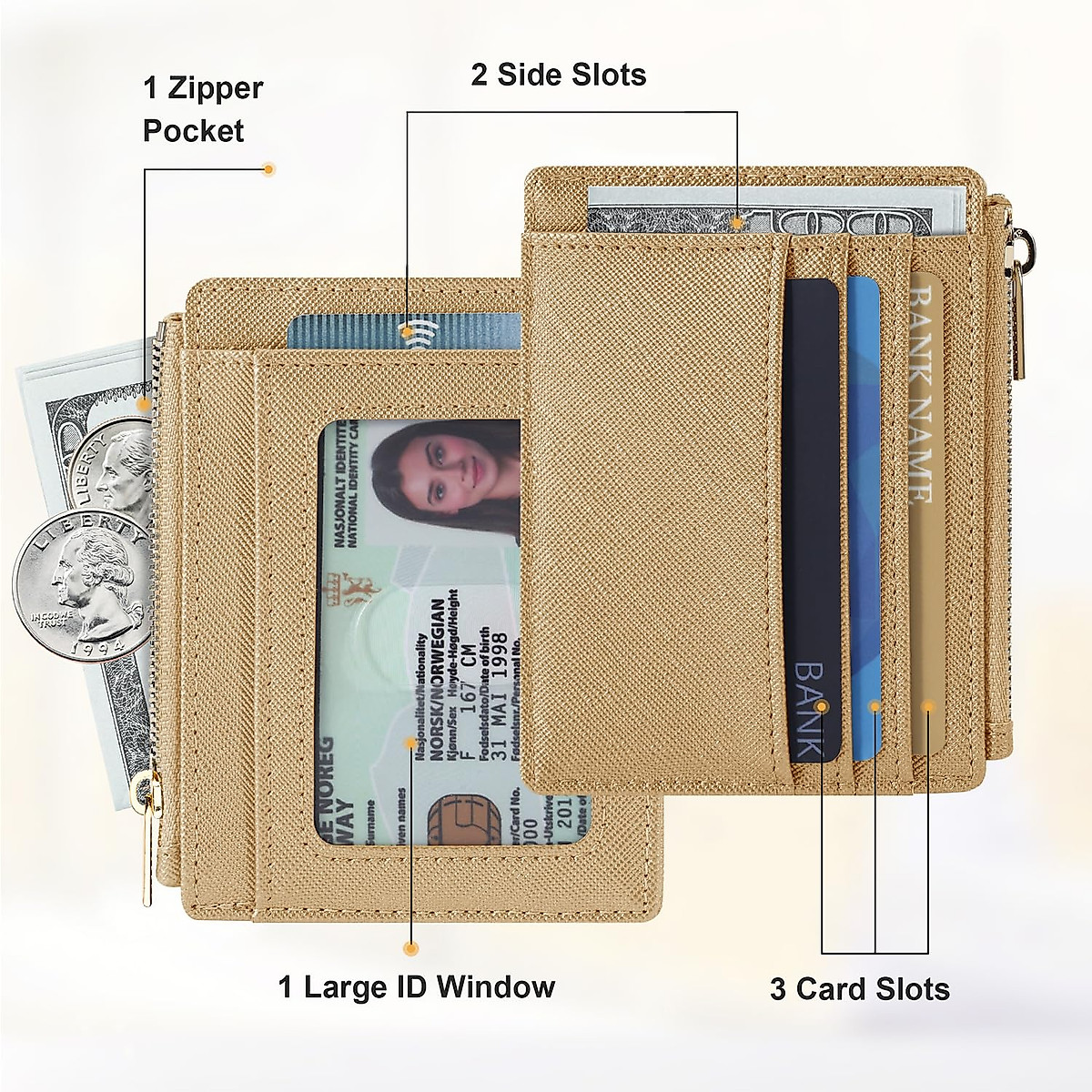 Sodsay Card Case Slim Front Pocket Wallet for Women Credit Card Holder with Keychain(CH Champagne Gold)