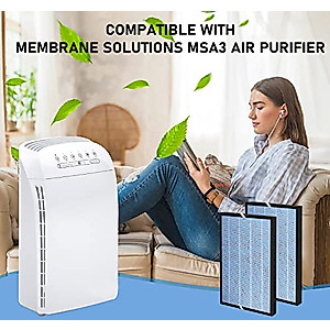 Ganteny MSA3 MSA3S True HEPA Filter Replacement Compatible with MSA3 MSA3S Membrane Solutions 3-in-1 Air Cleaner Purifier, 2 Pack