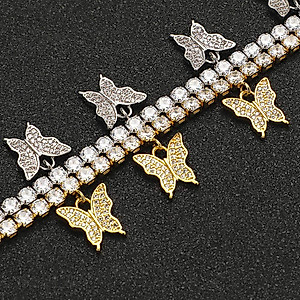 Jacruces Butterfly Necklace Tennis Chain Butterfly Choker Bling Iced CZ Butterfly Necklace Silver Women (16, 3mm-Silver)