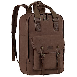 VASCHY Backpack for Men Women, Vintage Canvas Leather 15.6in Laptop Backpack Adult Bookbag Rucksack for Work Travel Brown