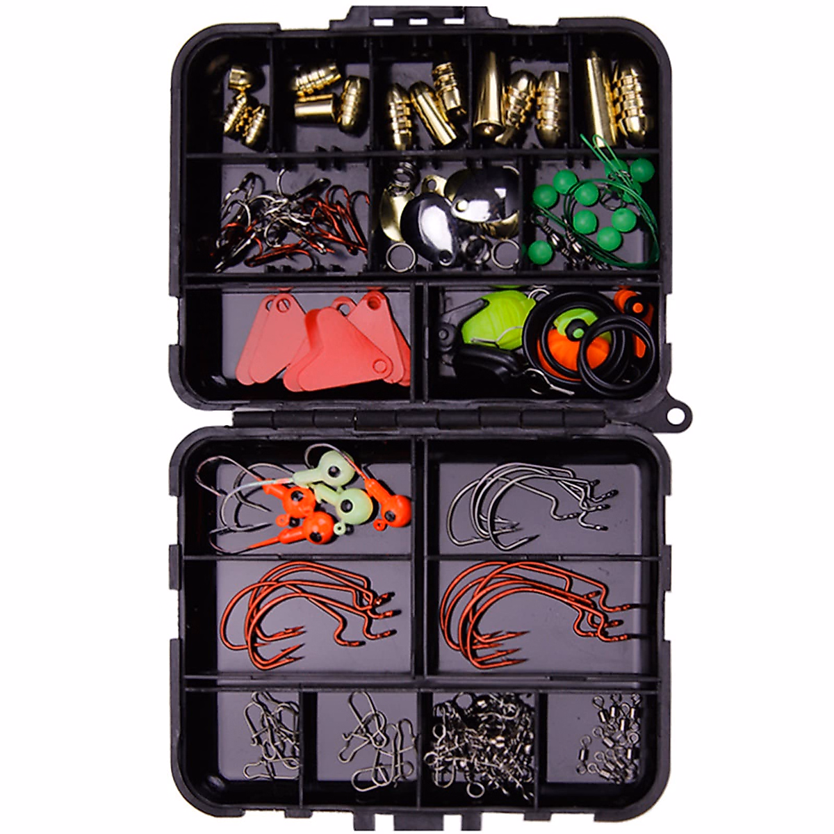128 Pcs Freshwater Fishing Tackle Kit Starter Kids Basic Fishing Accessories Box Including Jig Hooks, Beads, Sinker Slides, Fishing Swivels Snaps