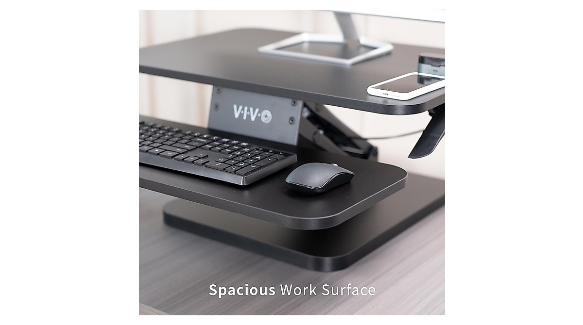 VIVO Black Height Adjustable Sit-Stand Desk Converter | Compact Workstation