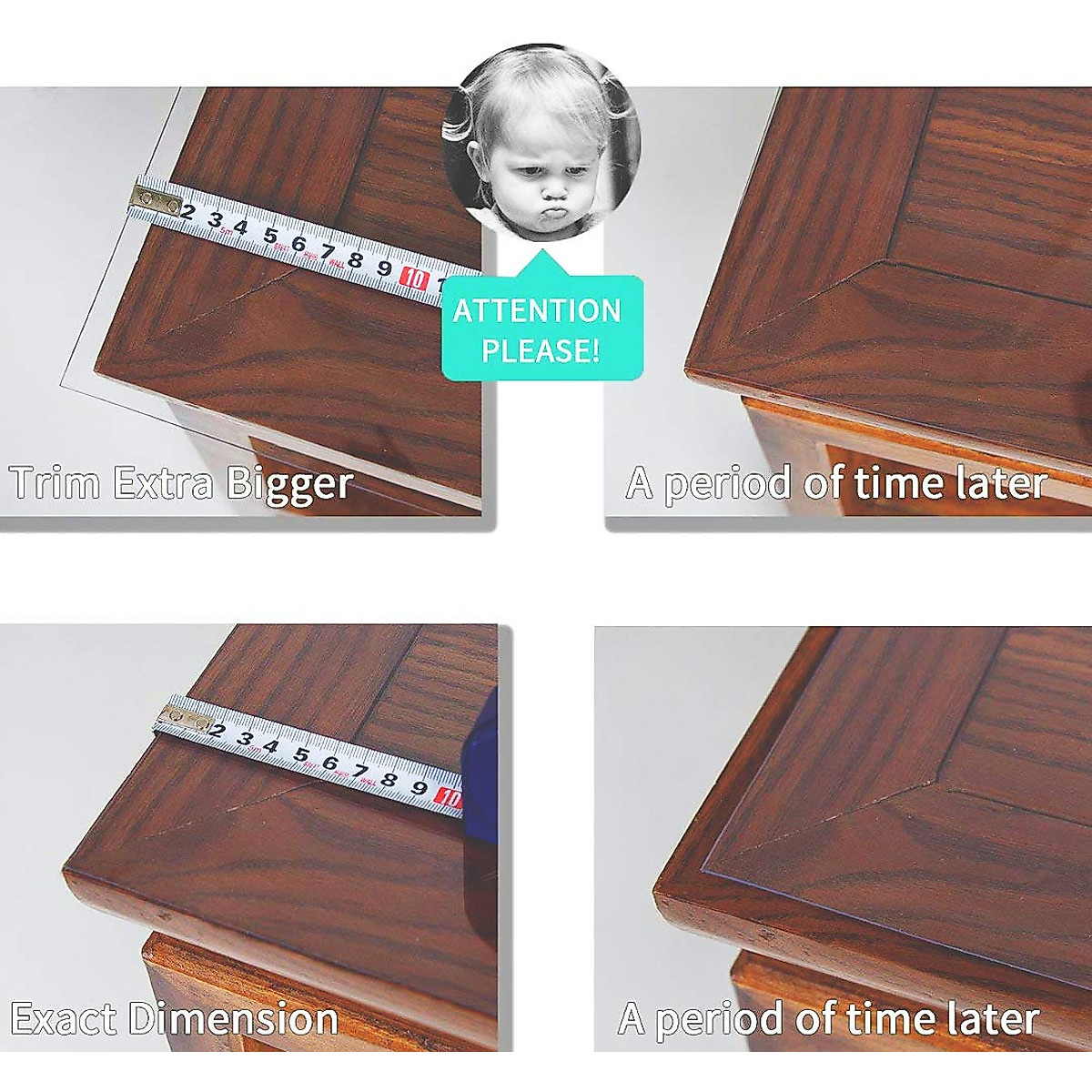 NECAUX Custom Multi-Size 1.5mm Thick Clear PVC Table Cover Protector - 36 x 60 Inch Plastic Vinyl Nonslip Floor/Table Mat for 5 Foot Under Office Desk High Chair PC Gaming Computer Table