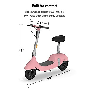 OKAI EA10 Electric Scooter with Seat, Up to 25 Miles Range & 15.5MPH, Moped Scooter Bike for Adults with 10 Inch Vacuum Tires(Pink)