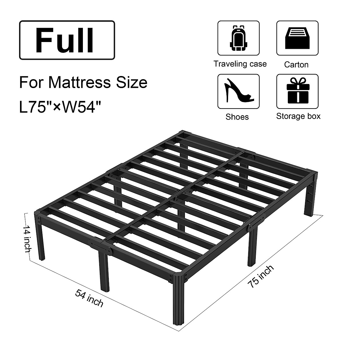 VHAHA 14 Inch Heavy Duty Full Size Platform Bed Frame Metal No Box Spring Needed, Round Corner Leg, Easy Assembly, Noise Free, Non-Slip, Black