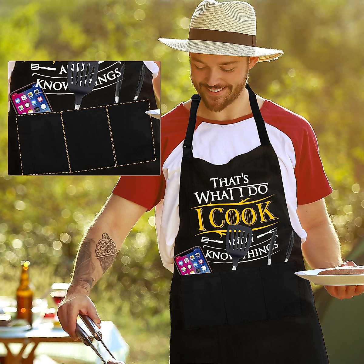 CUSUGBASO Cooking Aprons for Men, One Size Funny Aprons with Three Pockets- That's What I Do.I Cook. Birthday Gifts for Men, Dad - Chef Aprons for Father's Day, Birthday,Christmas,House Warming