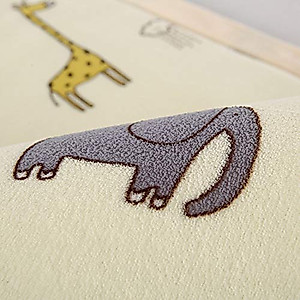 Loartee Kids Play Area Rug - 1.2" Soft & Thick Coral Velvet Nursery Rug, Crawling Mat for Toddler, Jungle Animals Play Mat, Non-Toxic & Anti-Skid, Light Yellow, Size:5.0'x5.0'(About 150x150cm)