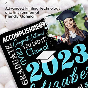 M YESCUSTOM Custom Name 2023 Graduation Blankets with Photo for Son Daughter Kids Personalized for Him Her Class of 2023 Seniors Students 50"x60"