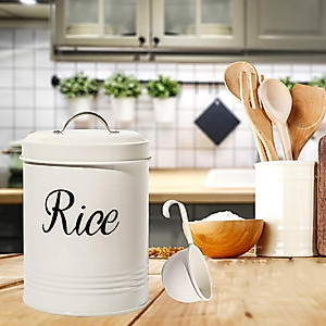 LOVIVER Rustic White Metal Vintage Food Rice Storage Tin Canister Box 3L Container
