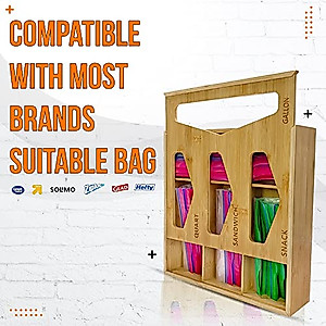 AHCHAK Ziplock Bag Organizer, Kitchen Drawer Organizer, Drawer Divider for Snack, Sandwich & Gallon Bags, Kitchen Organizer, Natural Bamboo Sandwich Bag Organizer