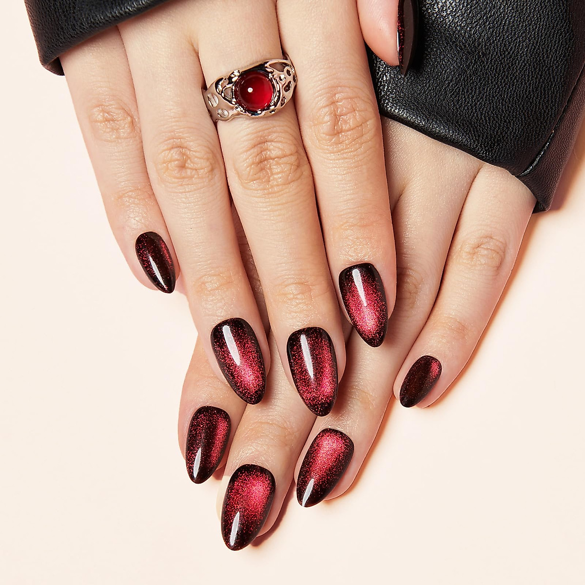 Press on Nails Short- Gel Handmade False Nails Blood Red, 30pcs Square shape Glue on Nails with design,Stick on Nails Acrylic False Nails Manicure Kits for Women Gift by Lacheer