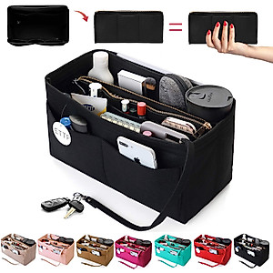 ETTP Purse Organizer Insert, Felt Tote Organizer Insert With Metal Zipper, Handbag Organizer For Speedy, Neverfull, Tote, Handbag, 7 Colors 5 Sizes (X-Large, Black)