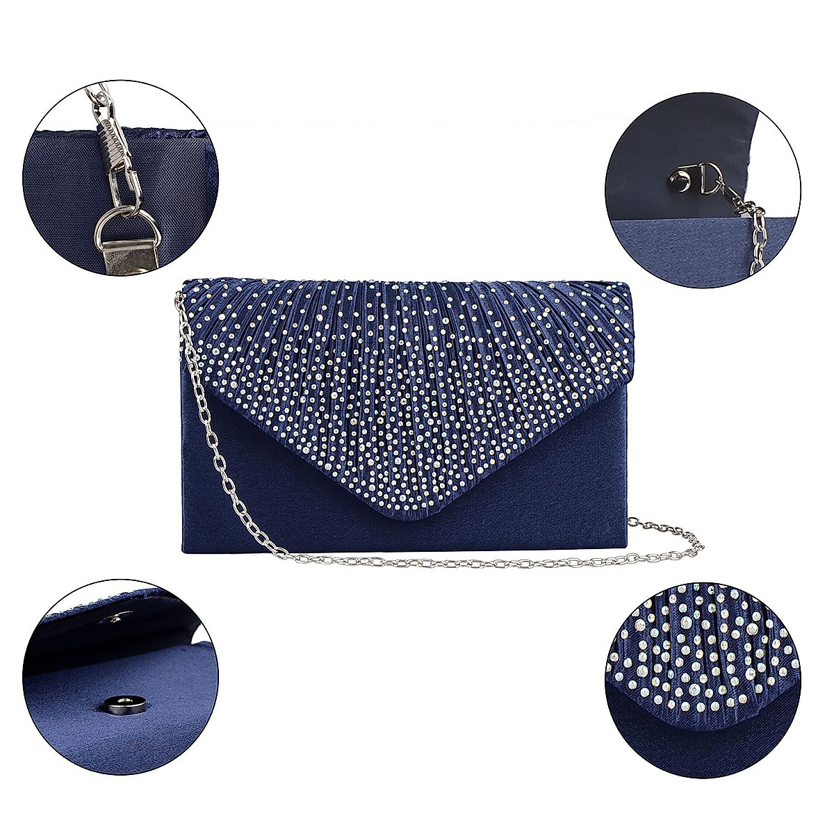 BAGLAMOR Women's Evening Handbags Elegant Envelope Clutch Purse Bag for Wedding Party Prom, Dark Blue