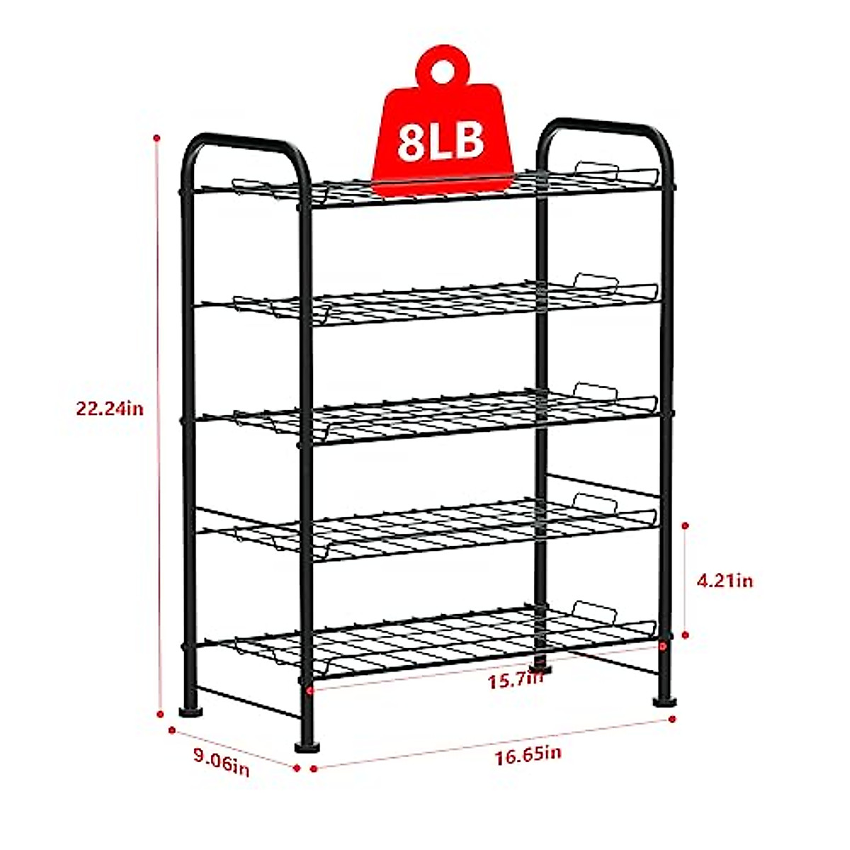 OYEAL Water Bottle Storage Rack 5 Tier Bottled Water Holder Organizer Freestanding Floor Beverage Soda Drink Stand Shelf for Kitchen Pantry Can Storage, Hold 30 Bottles, Black