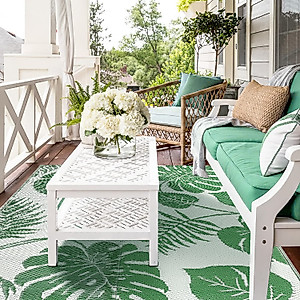 NFECO Reversible Rugs Plastic Rug Outdoor Rug Lightweight Outside Mats ModernOutdoor Rug for Patio Portable Mats for RV Backyard Deck Picnic Beach (4x6, Green)