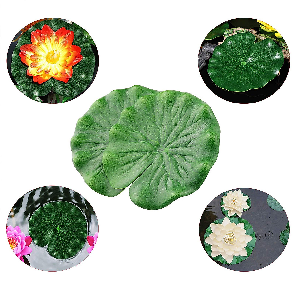 HJ Garden 10Pcs 4Inch Lotus Leaf EVA Water Surface Decoration Artificial Floating Foam Lotus Leaves Artificial Foliage Pond Decor