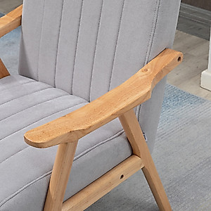 HOMCOM Mid-Century Modern Accent Chair, Upholstered Arm Chair for Living Room, Comfy Chair for Bedroom with Wood Legs, Gray